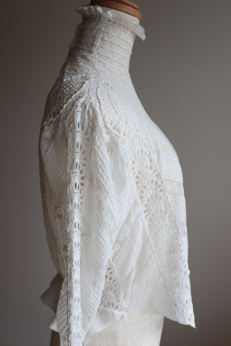 1910s Edwardian High Collar Lace Blouse XS – makky